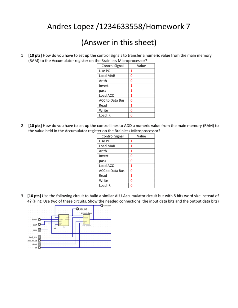 Computer Architecture Homework: Control Signals & ALU Design