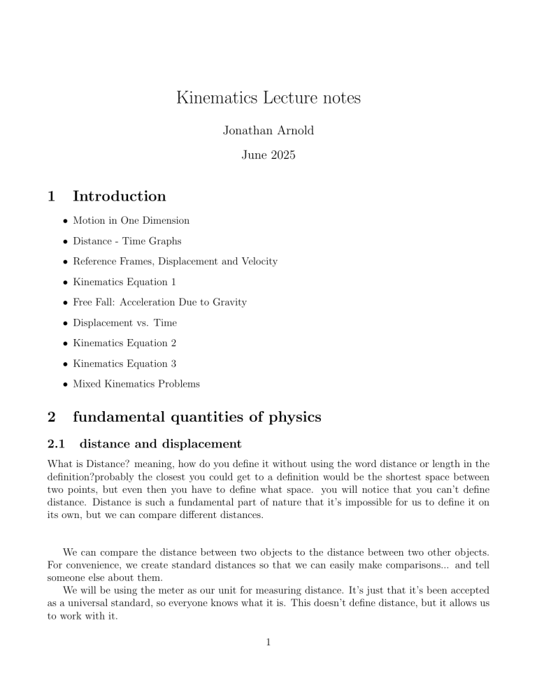 Kinematics Lecture Notes Motion Equations And Concepts