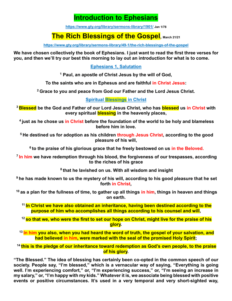 Ephesians Introduction: Spiritual Blessings & Mysteries