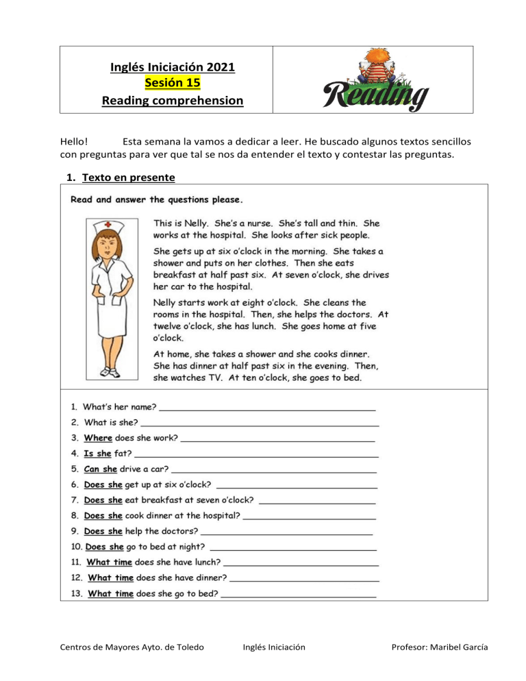 English Reading Comprehension Worksheet for Beginners