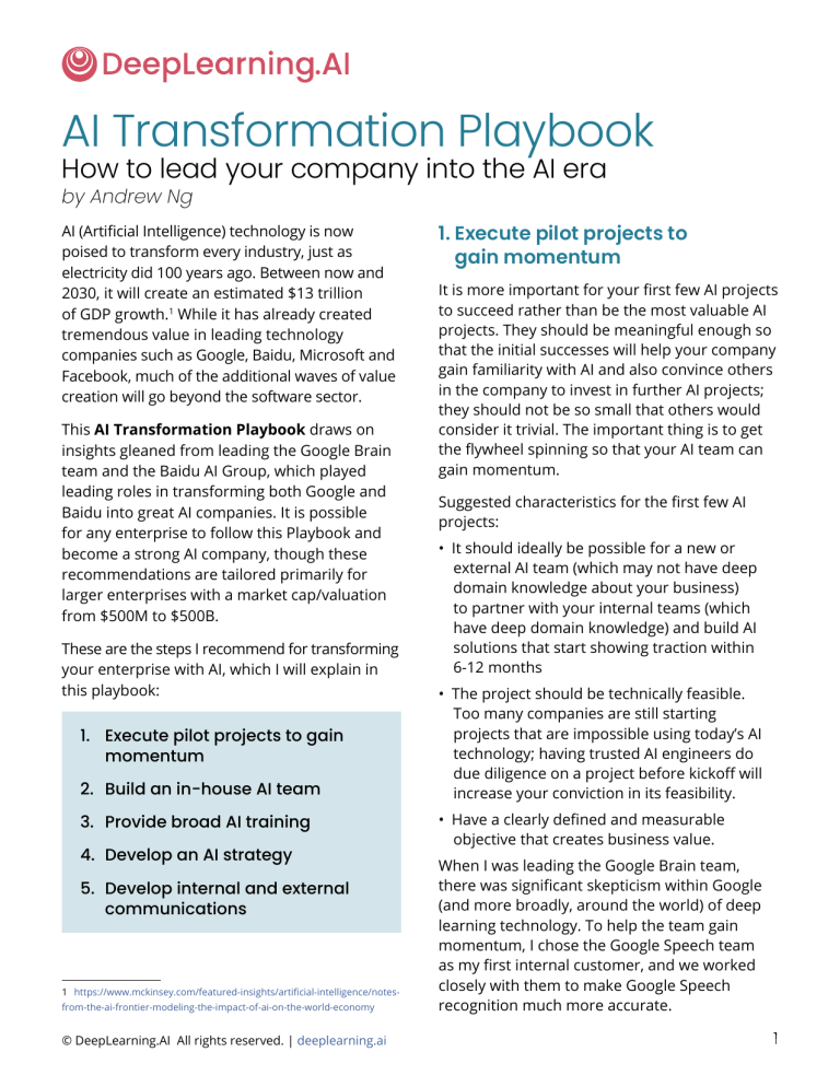 AI Transformation Playbook: Lead Your Company into the AI Era