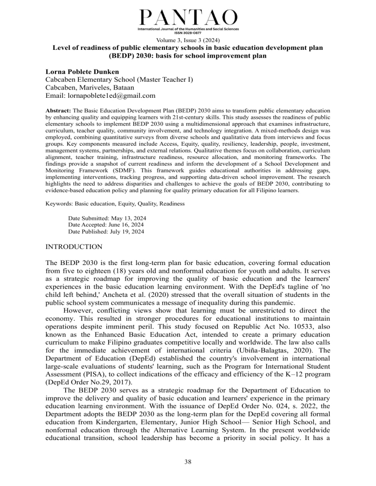 BEDP 2030 Readiness in Public Elementary Schools