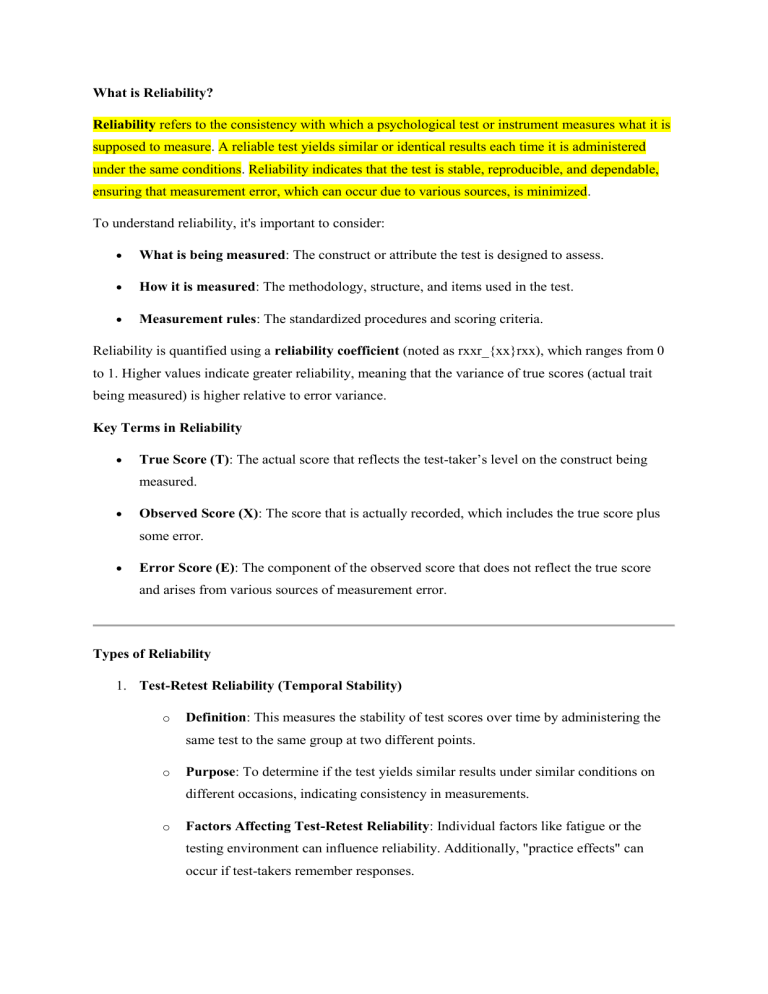Test Reliability: Types, Errors & Measurement