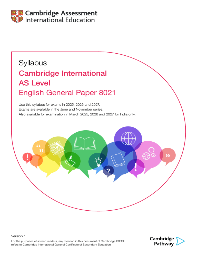 Cambridge AS Level English General Paper 8021 Syllabus