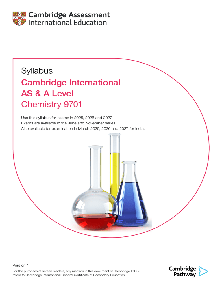 Cambridge AS & A Level Chemistry 9701 Syllabus (2025-2027)