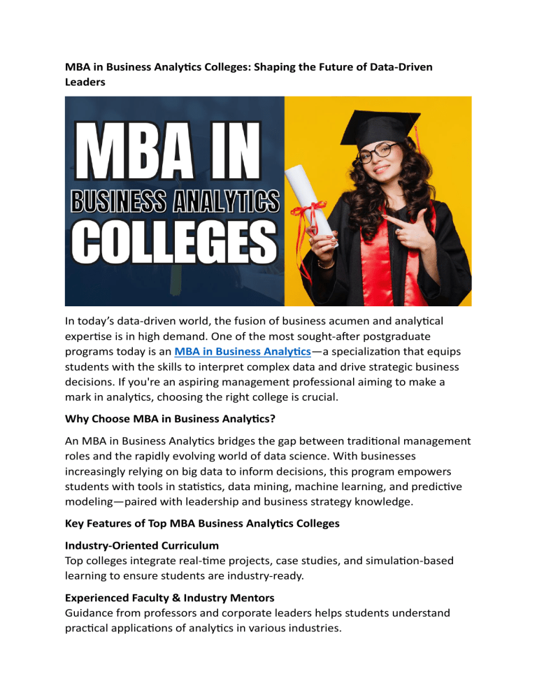 MBA in Business Analytics Colleges: A Guide