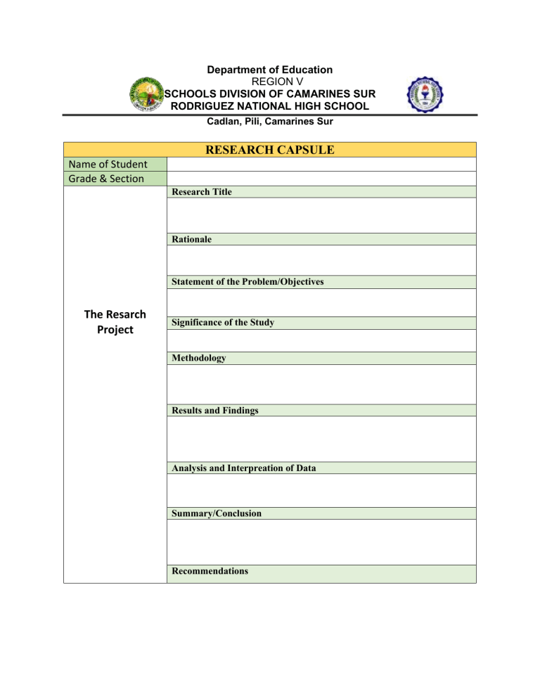 Research Capsule Template - Rodriguez National High School