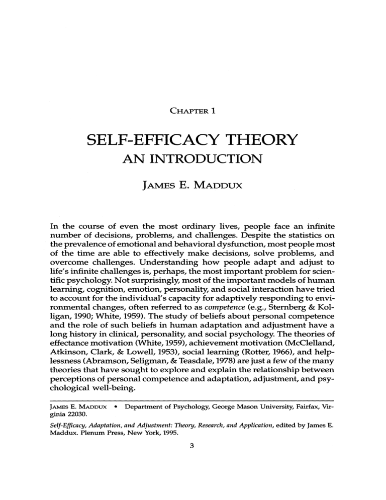 Self-Efficacy Theory: An Introduction by James E. Maddux