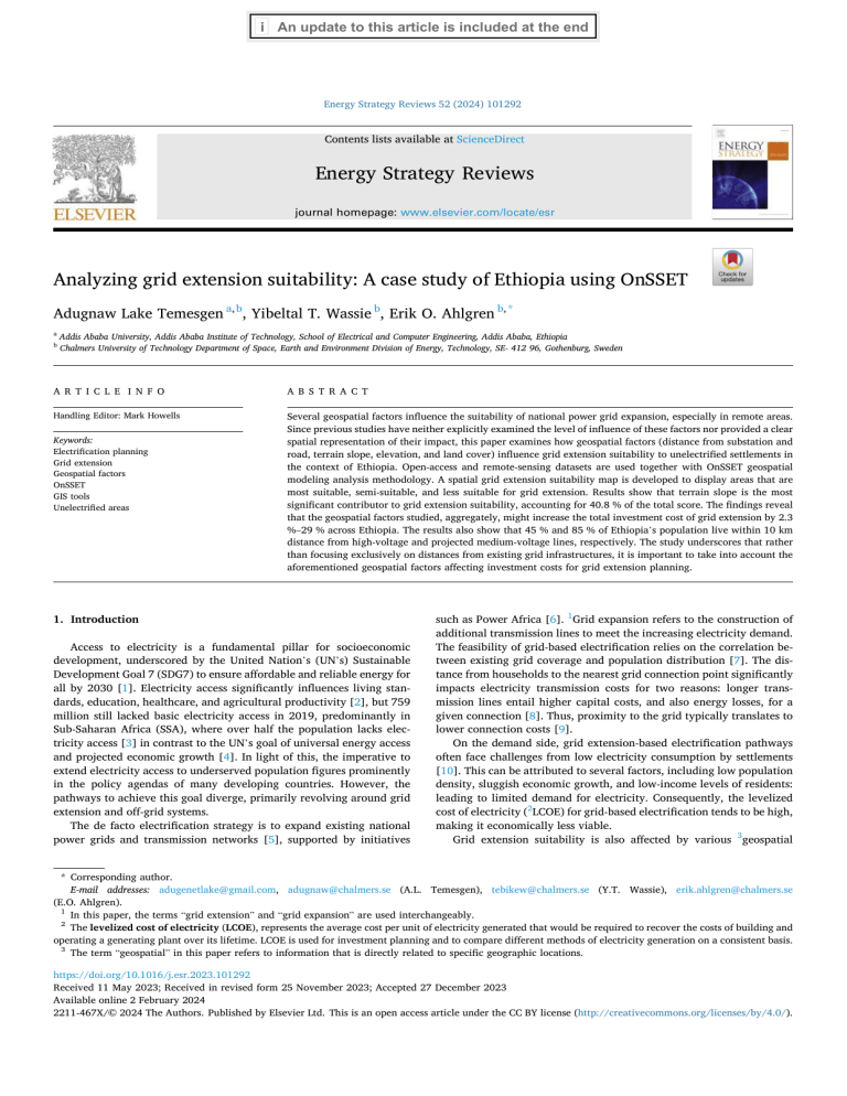 Grid Extension Suitability in Ethiopia: A Geospatial Analysis