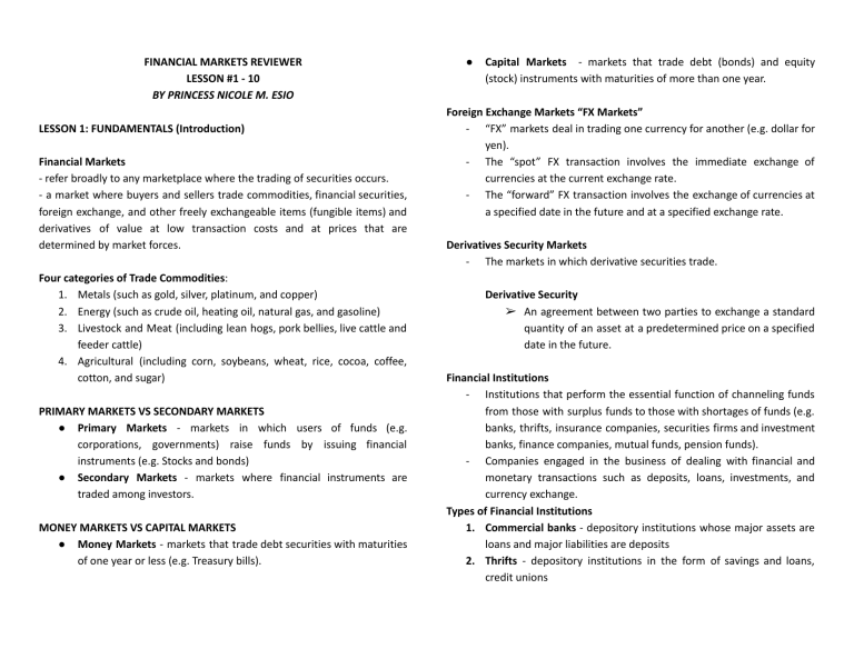Financial Markets Reviewer: Fundamentals & Interest Rates