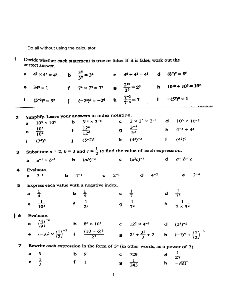 Mathematics Assignment: Exponents & Indices - Grade 10
