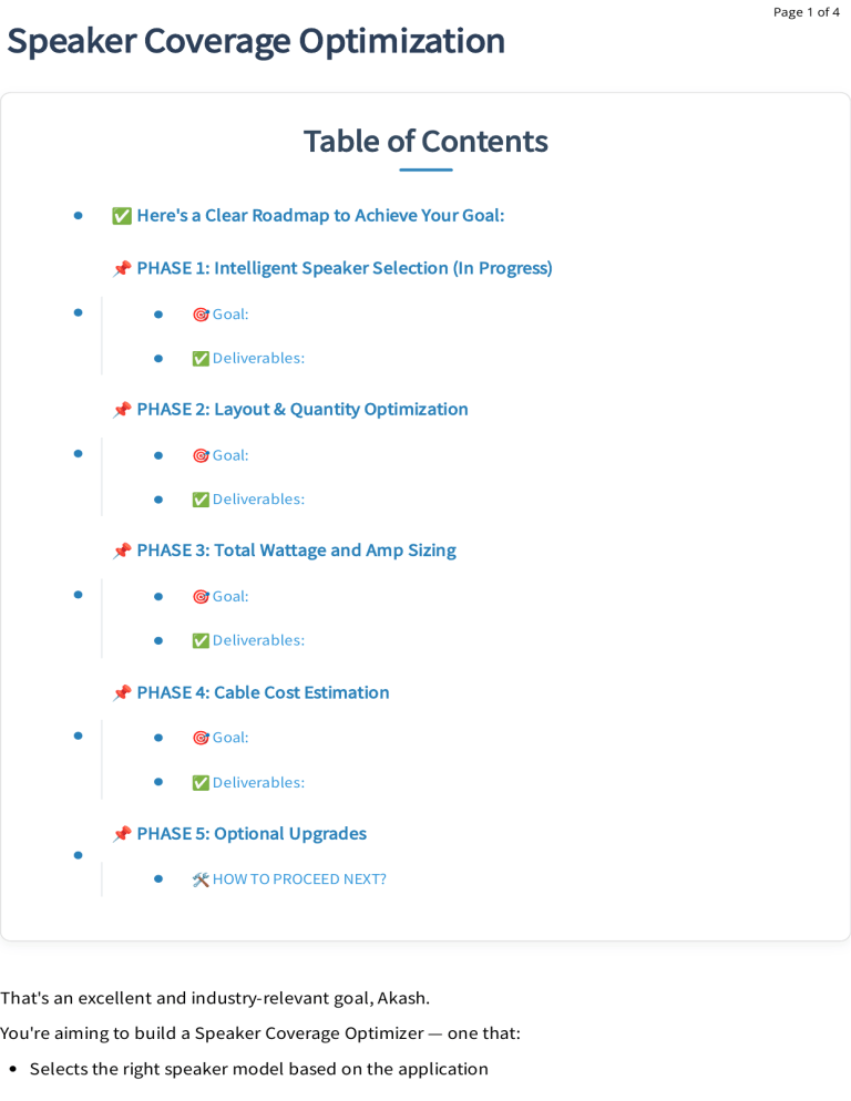 Speaker Coverage Optimization Roadmap