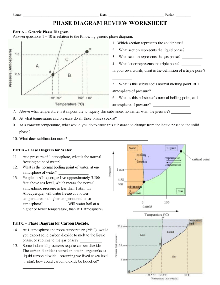 Phase Diagram Review Worksheet: Chemistry Concepts