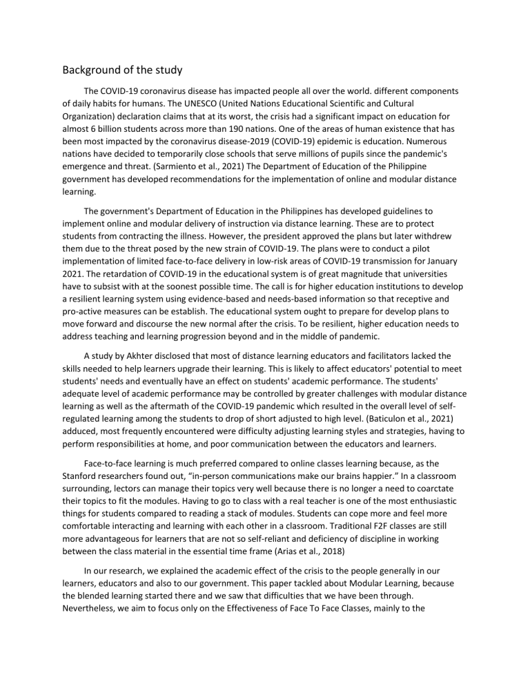 Face-to-Face Learning Effectiveness for HUMSS Students