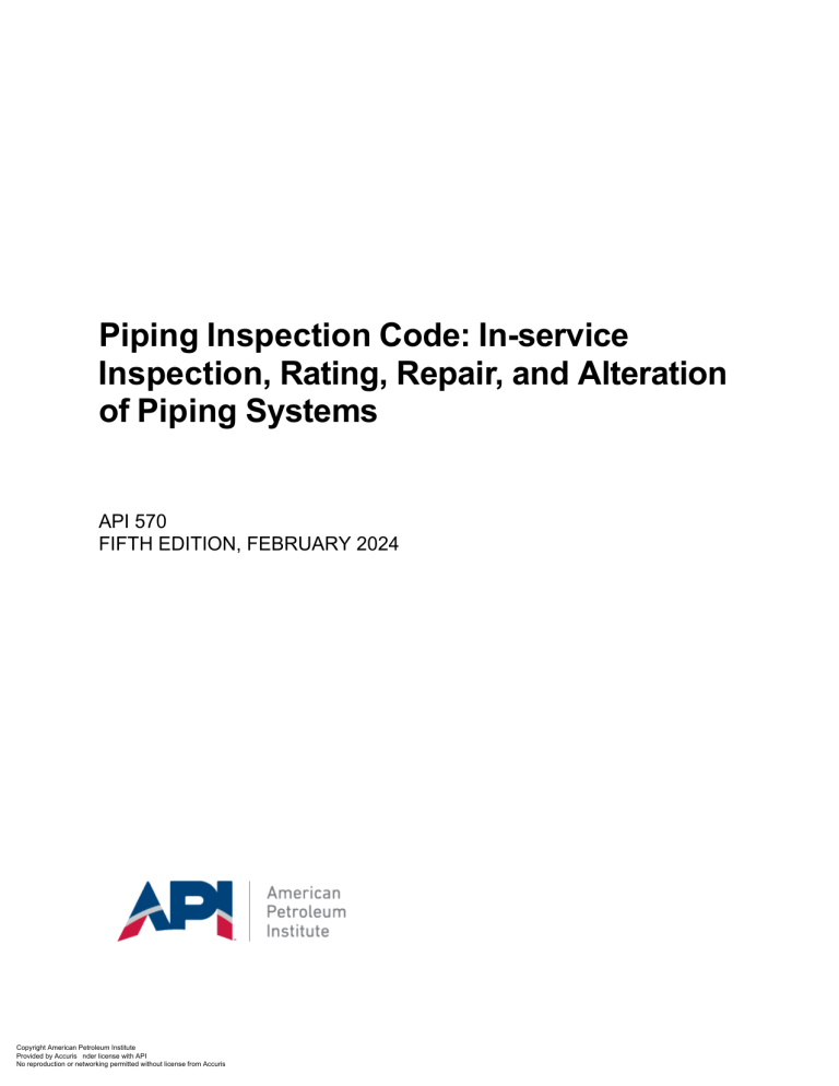 API 570 Piping Inspection Code: In-Service Systems