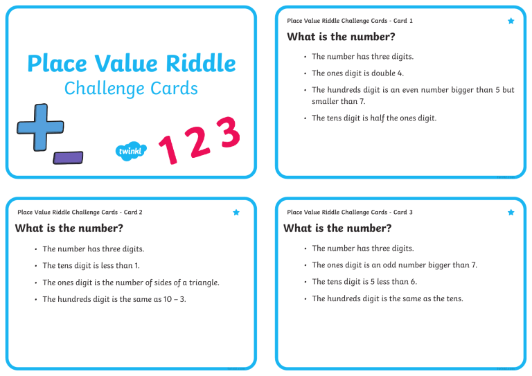 Place Value Riddle Challenge Cards