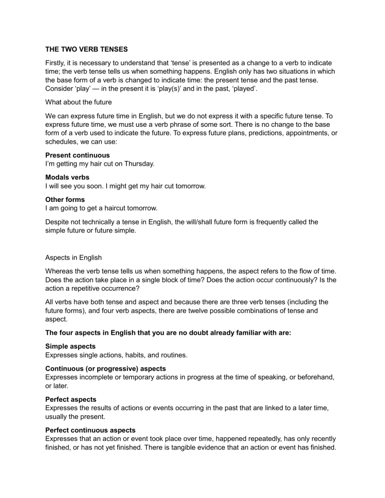 English Verb Tenses and Aspects Explained