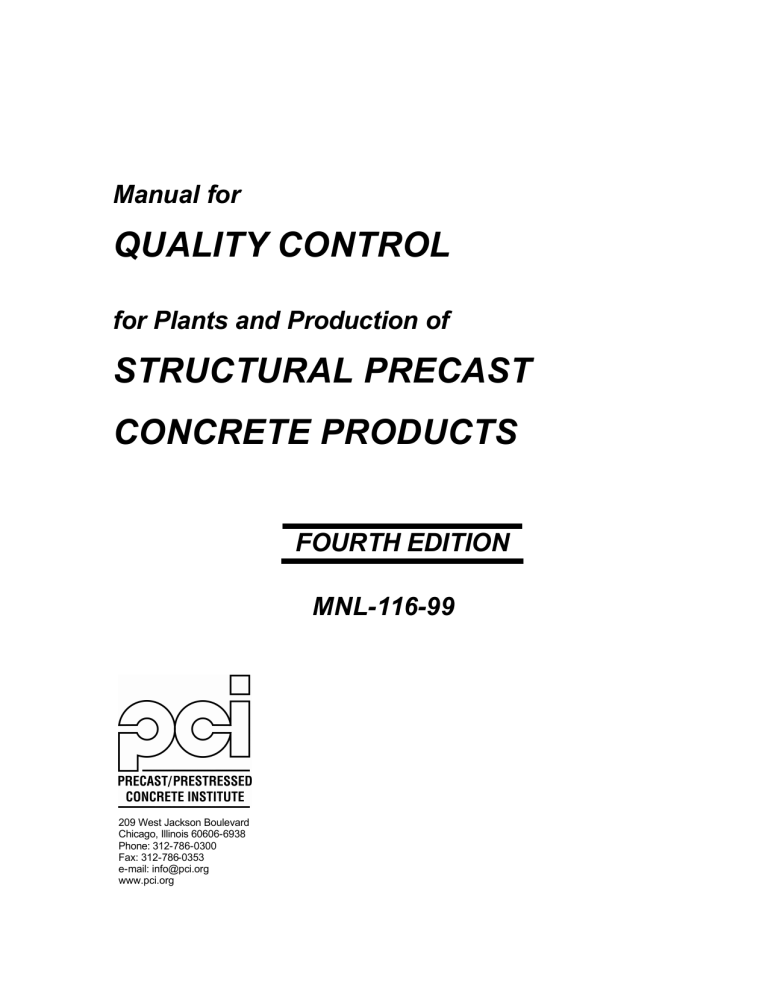 Precast Concrete Quality Control Manual