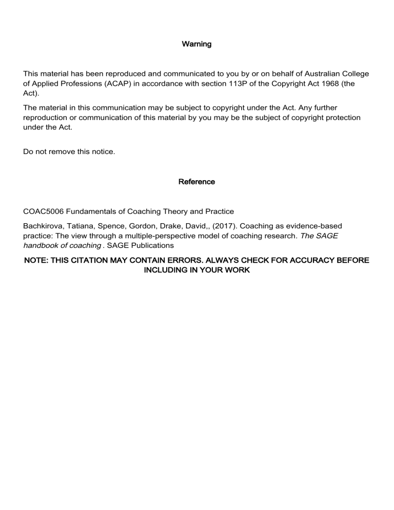 Evidence-Based Coaching: A Multiple-Perspective Model