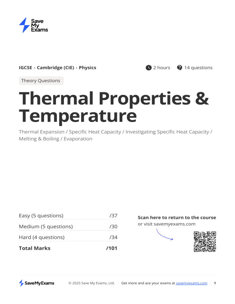 IGCSE Physics: Thermal Properties & Temperature Exam