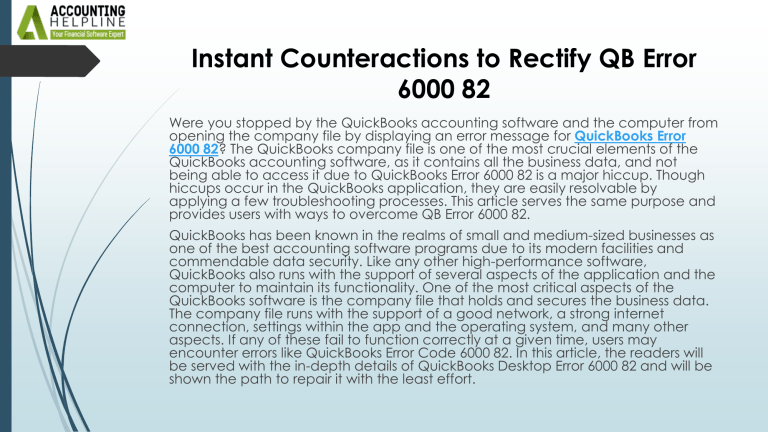 Fix QuickBooks Error 6000 82: Troubleshooting Guide