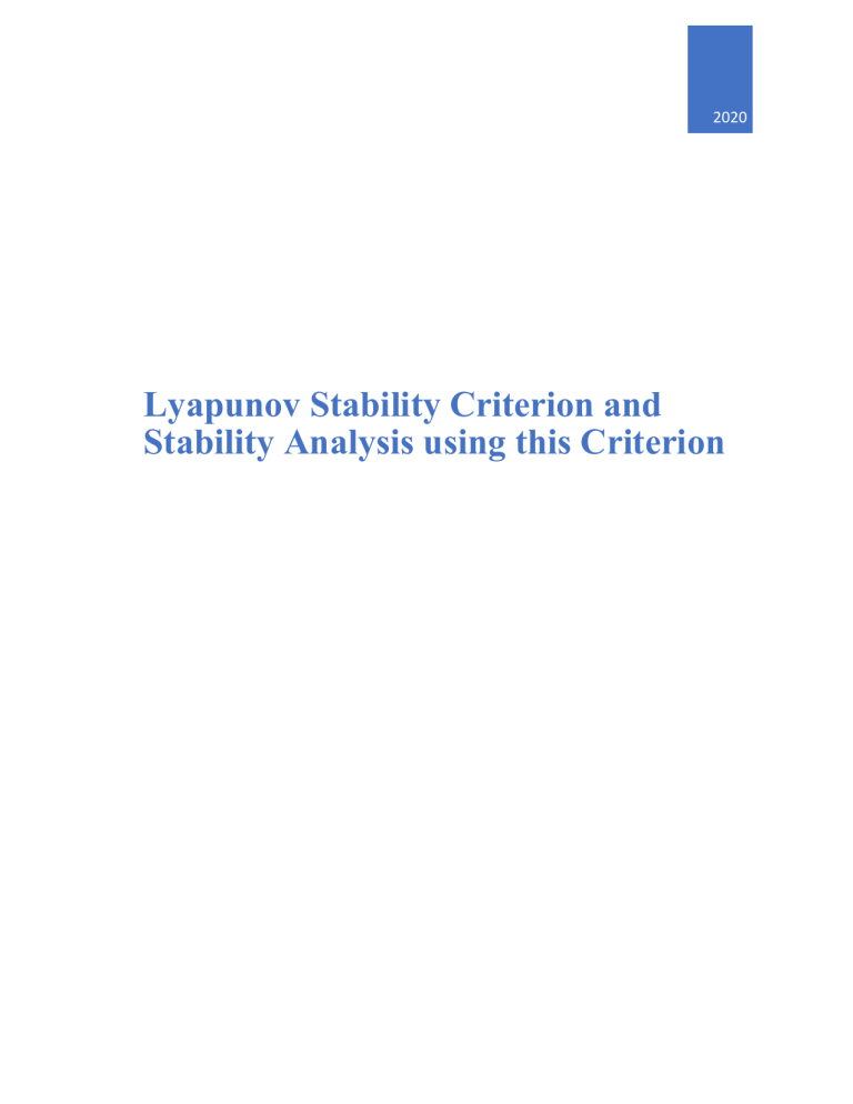 Lyapunov Stability Criterion & Analysis
