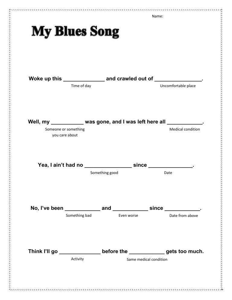 Blues Songwriting Worksheet: Fill-in-the-Blanks