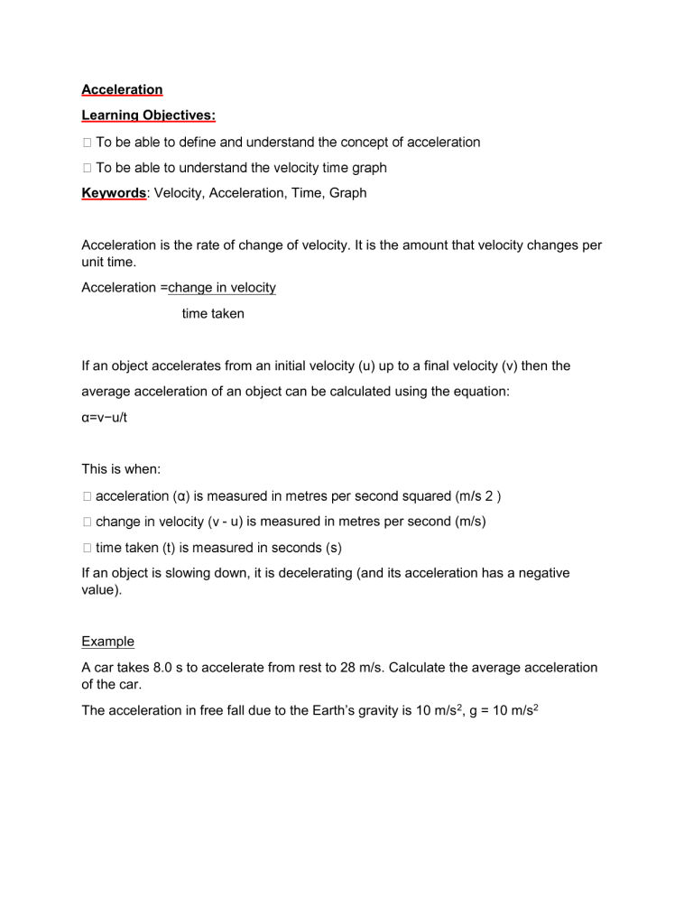 Acceleration: Definition, Formula & Velocity-Time Graphs