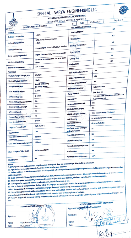 Welding Procedure Spec for DSS Pipe - API-1104 & ASME B31.8