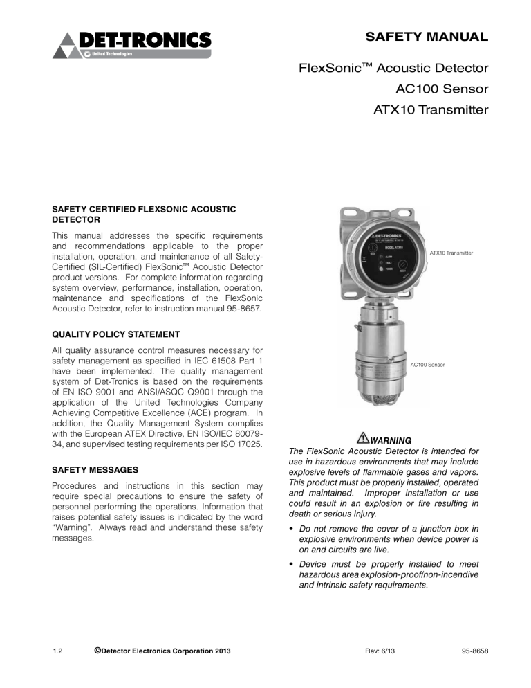 FlexSonic Acoustic Detector Safety Manual | AC100 & ATX10