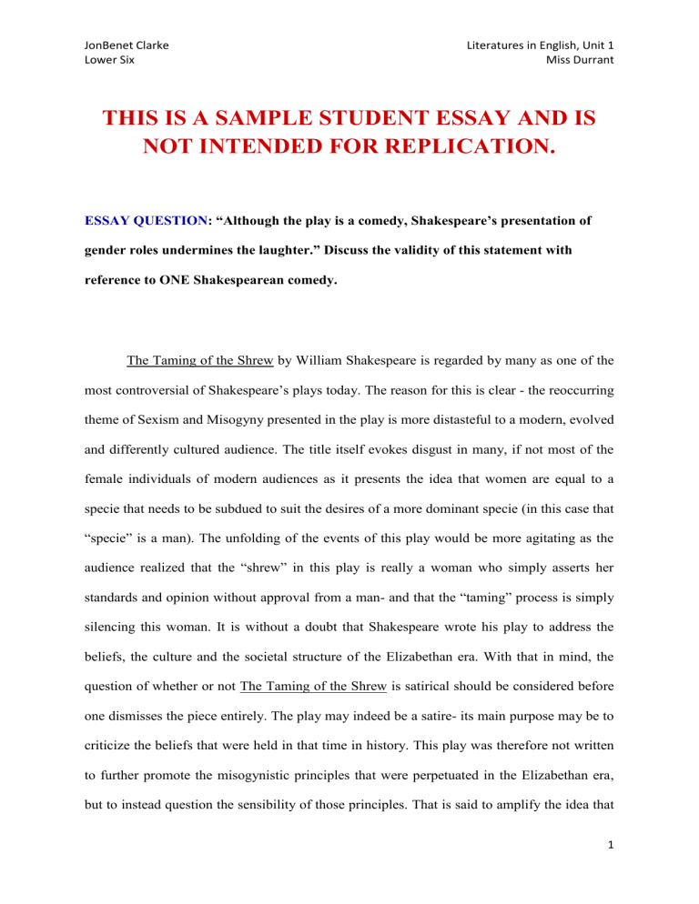 Taming of the Shrew: Gender Roles & Comedy Analysis