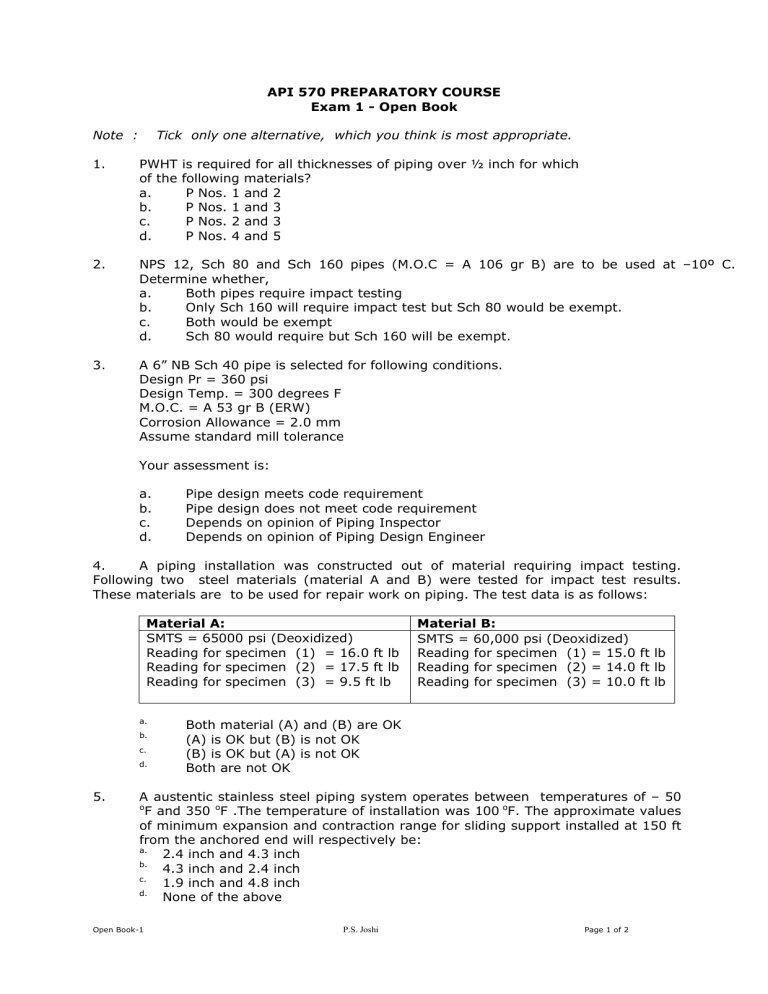 API 570 Exam: Piping Inspection & Code Requirements