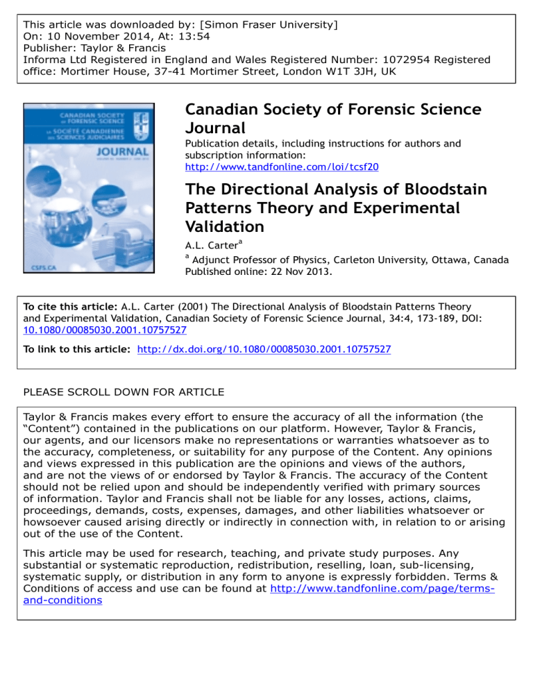 Bloodstain Pattern Analysis: Directional Theory & Experimental Validation