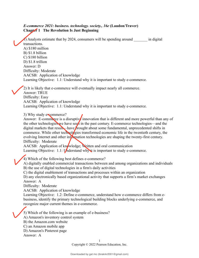 E-commerce Exam Questions - Business & Technology