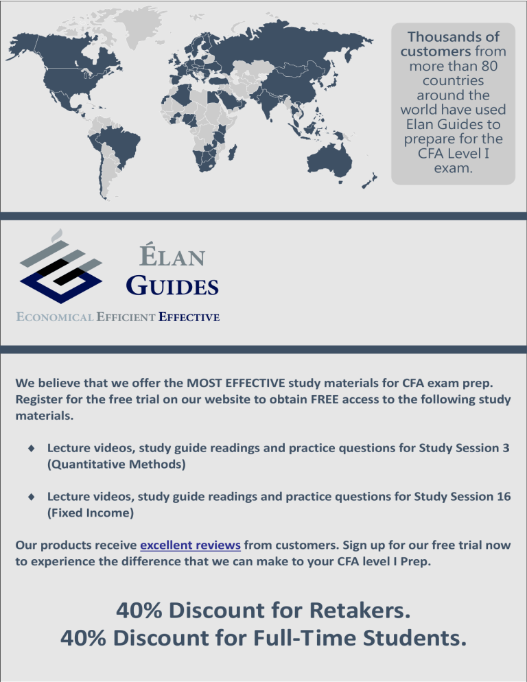 Elan Guides CFA Level I Exam Prep: Study Materials & Discounts