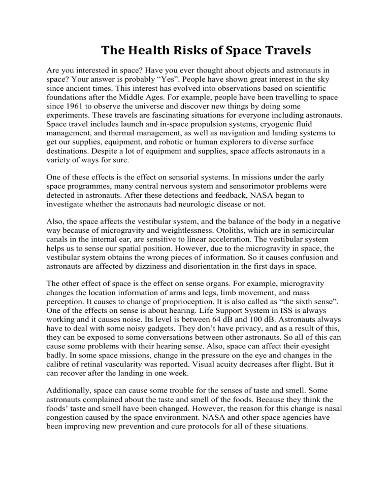 Health Risks of Space Travel: Astronauts' Sensory & Motor Systems