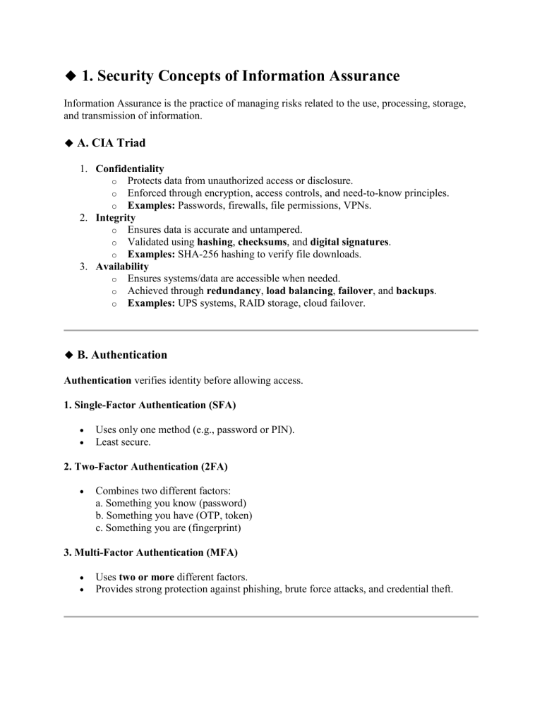 Information Assurance & Security Principles Cheat Sheet
