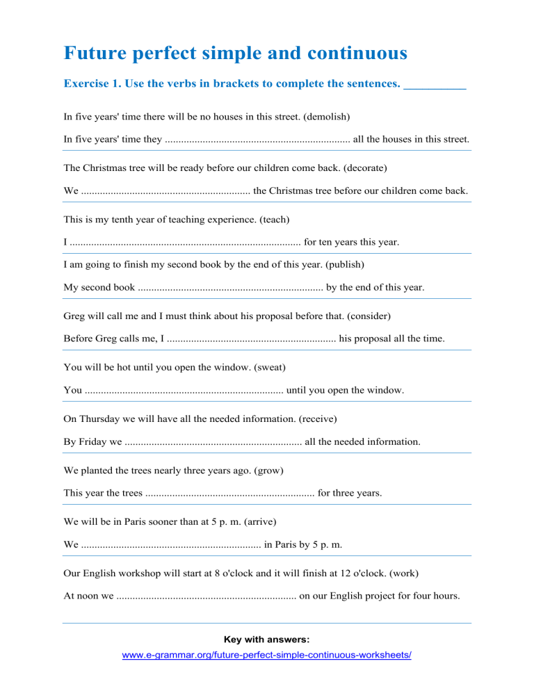 Future Perfect Simple & Continuous Worksheet