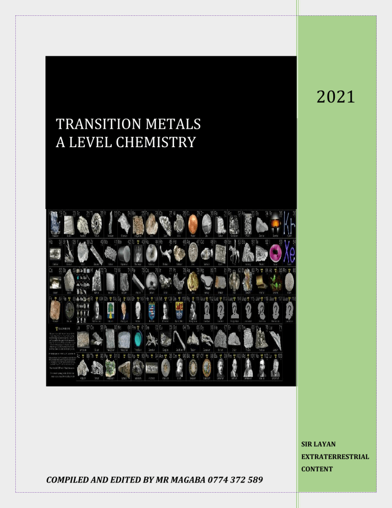 Transition Metals: A Level Chemistry Notes