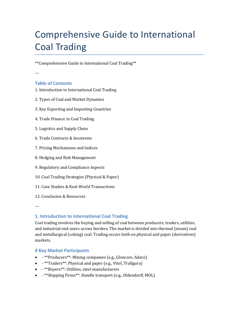 International Coal Trading: A Comprehensive Guide