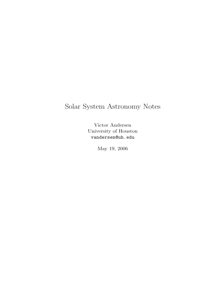 Solar System Astronomy Notes - University of Houston