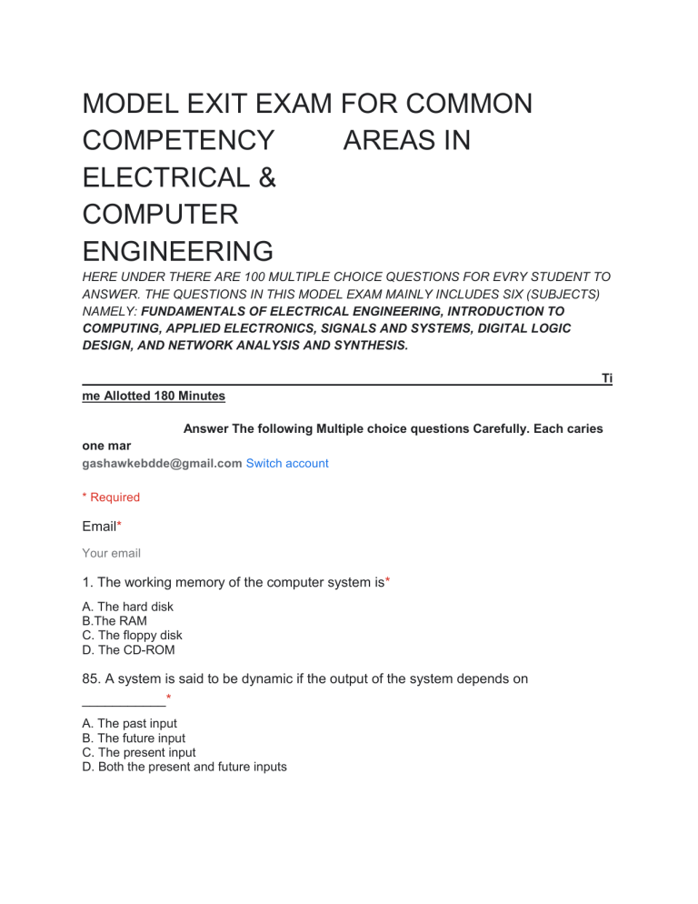 Electrical & Computer Engineering Exit Exam