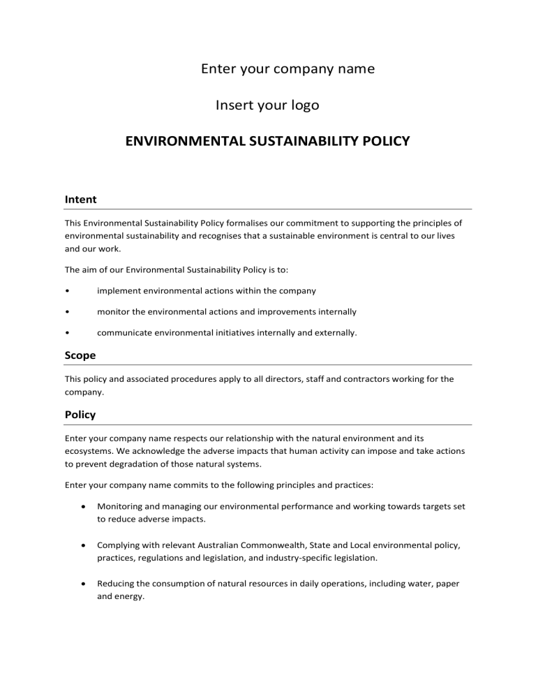 Environmental Sustainability Policy Template