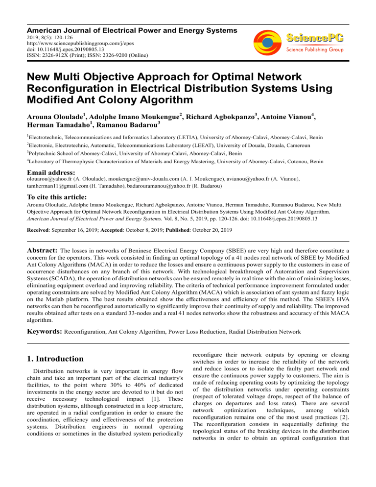 Optimal Network Reconfiguration Using Modified Ant Colony Algorithm