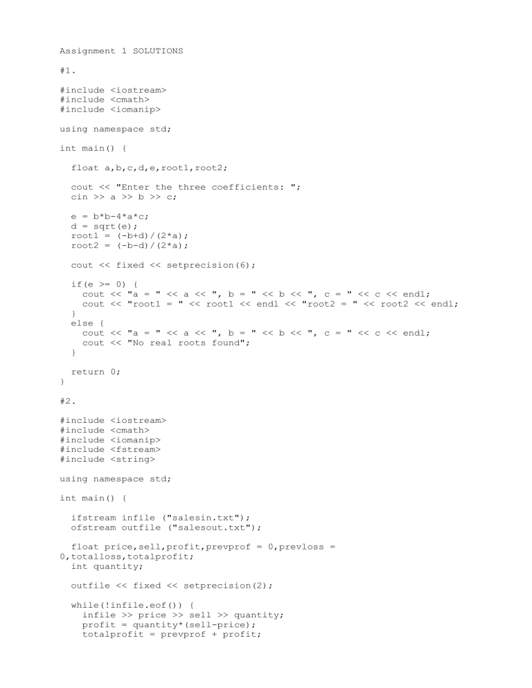 C++ Assignment 1 Solutions: Code & Output