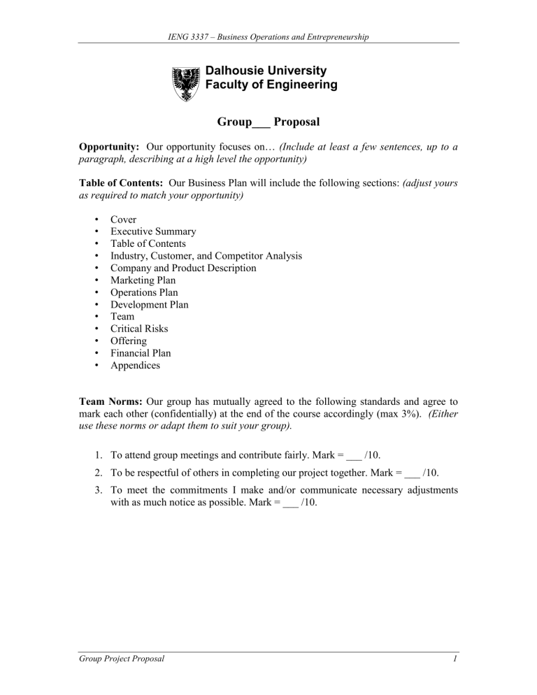 Business Operations Project Proposal - Dalhousie University