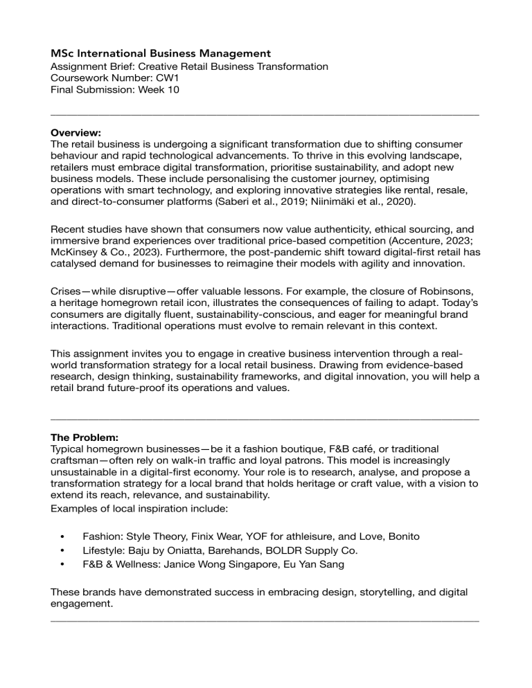 Retail Business Transformation Assignment Brief