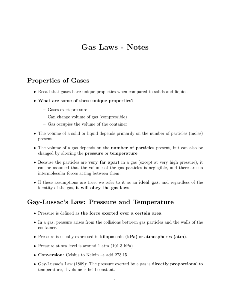 Gas Laws: Properties, Laws, and Ideal Gas Equation