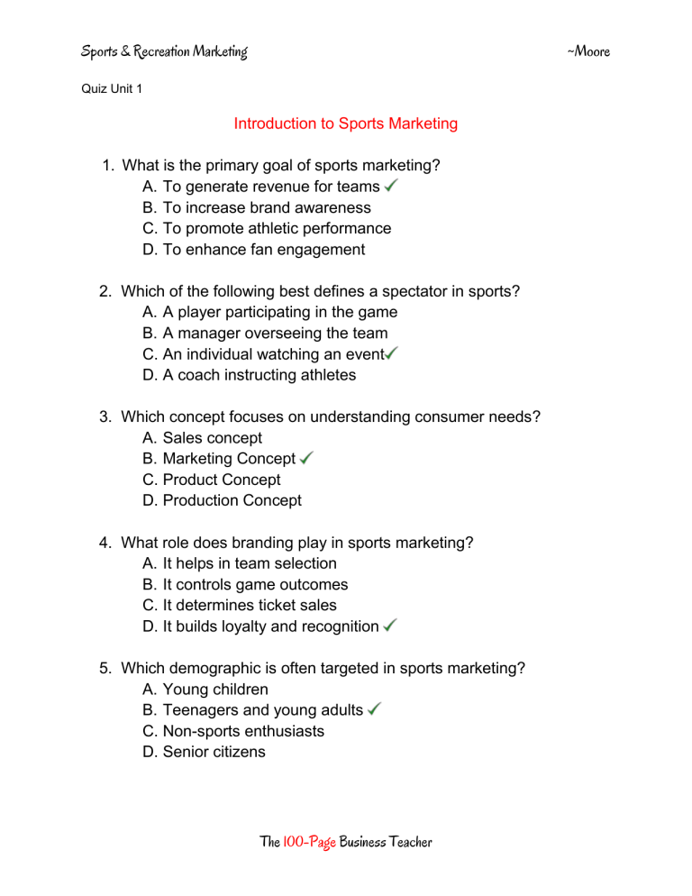 Sports Marketing Quiz: Introduction to Key Concepts