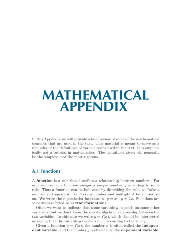 Mathematical Appendix: Functions, Graphs, and Derivatives